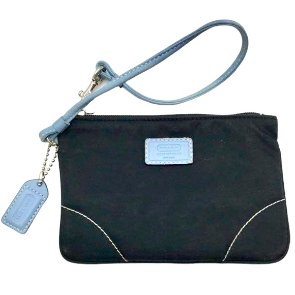 Coach | Bags | Coach Wristlet Zip Closure Nylon Navy Light Blue Plastic ...
